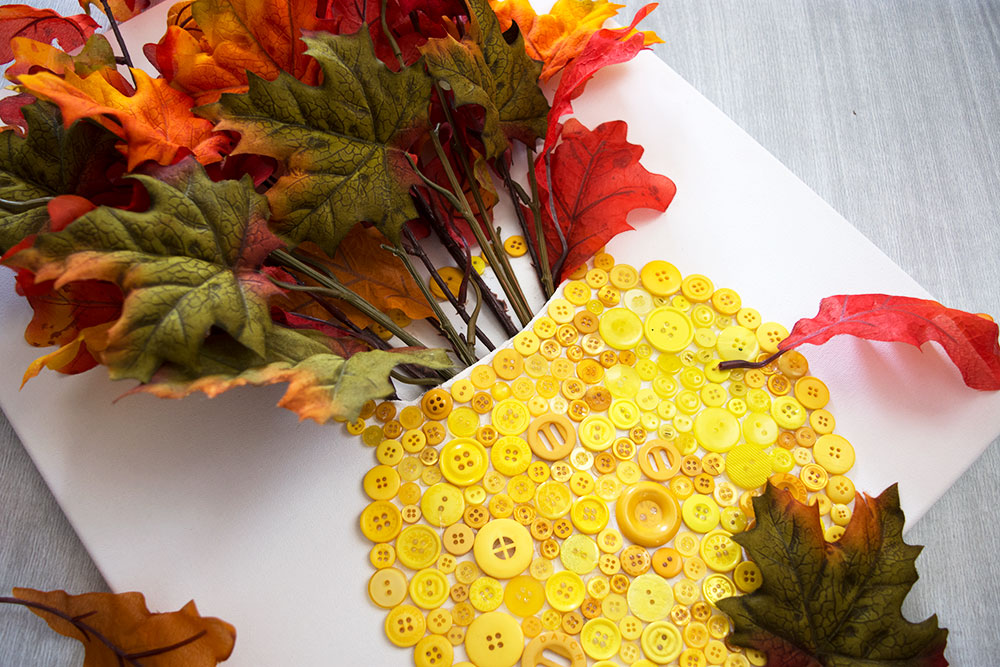 Celebrate Fall with Button Vase Fall Canvas Wall Art