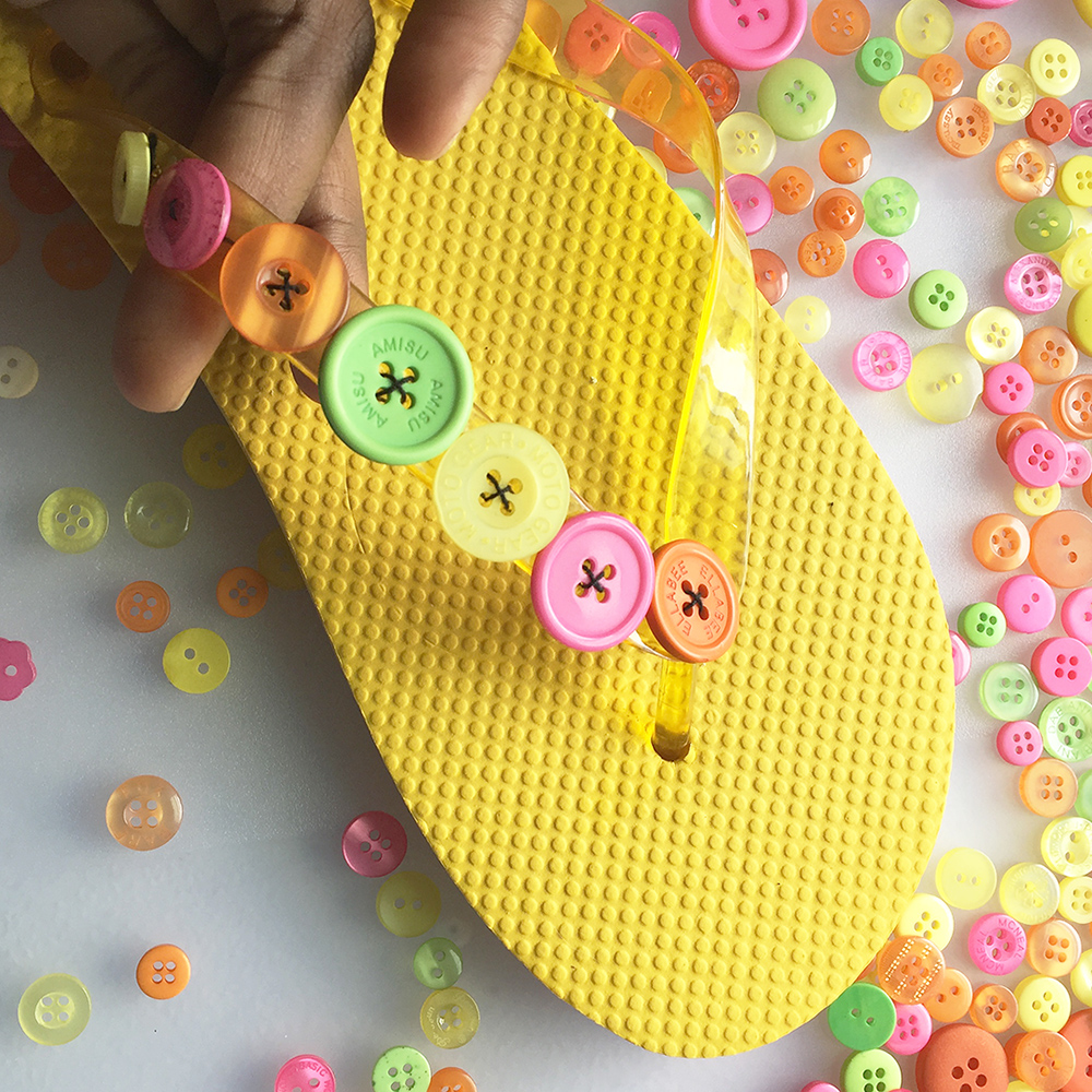 Decorate Flip Flops with Buttons for Fashionable Summer Fun