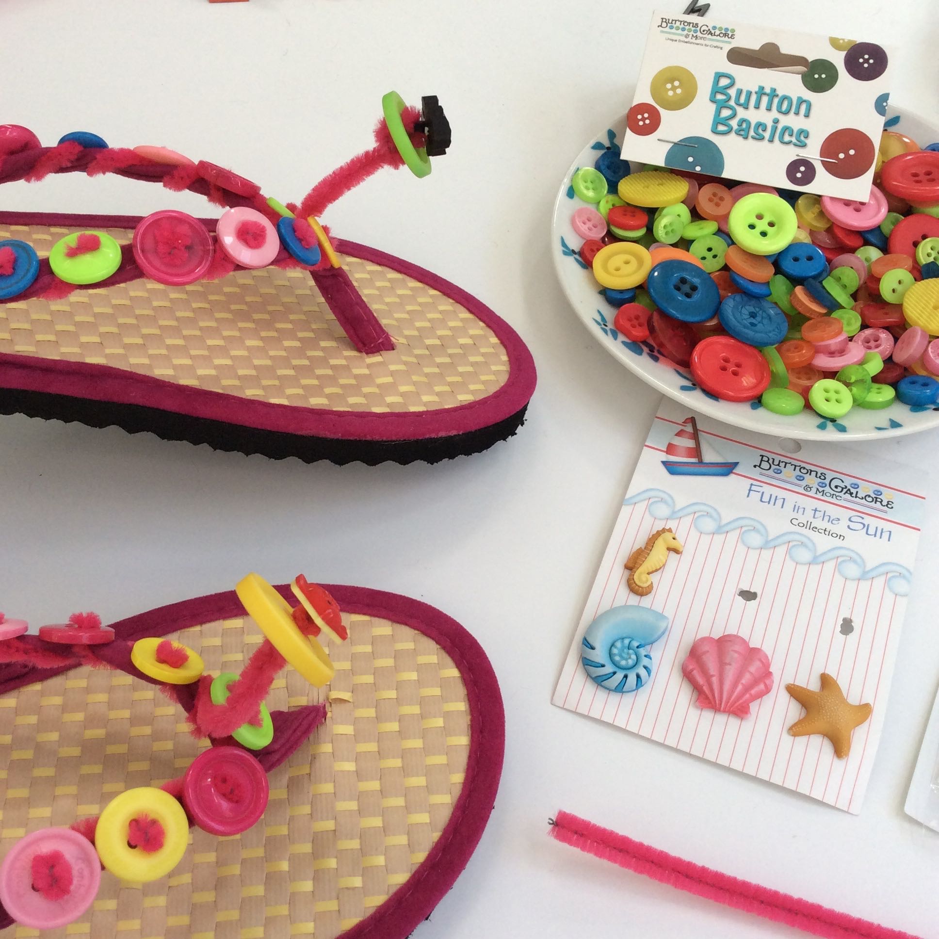 Button Embellished Flip-Flops